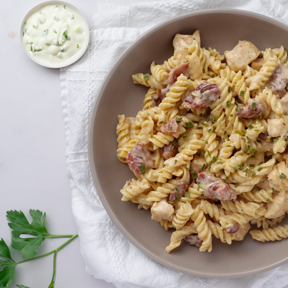 Creamy Chicken Bacon Ranch Pasta (Made Healthier)